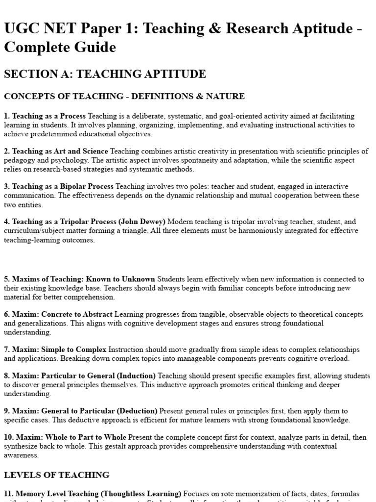 UGC NET Paper 1 Teaching Aptitude Guide | PDF | Sampling (Statistics ...