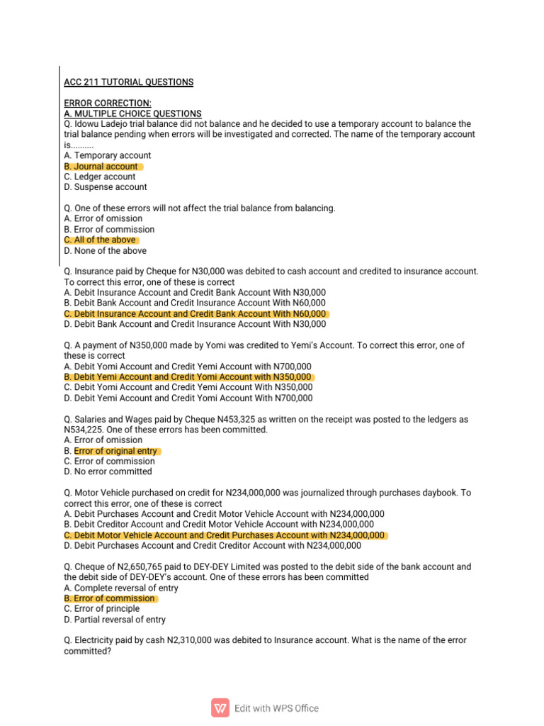 Error Correction Tutorial Questions-1 | PDF