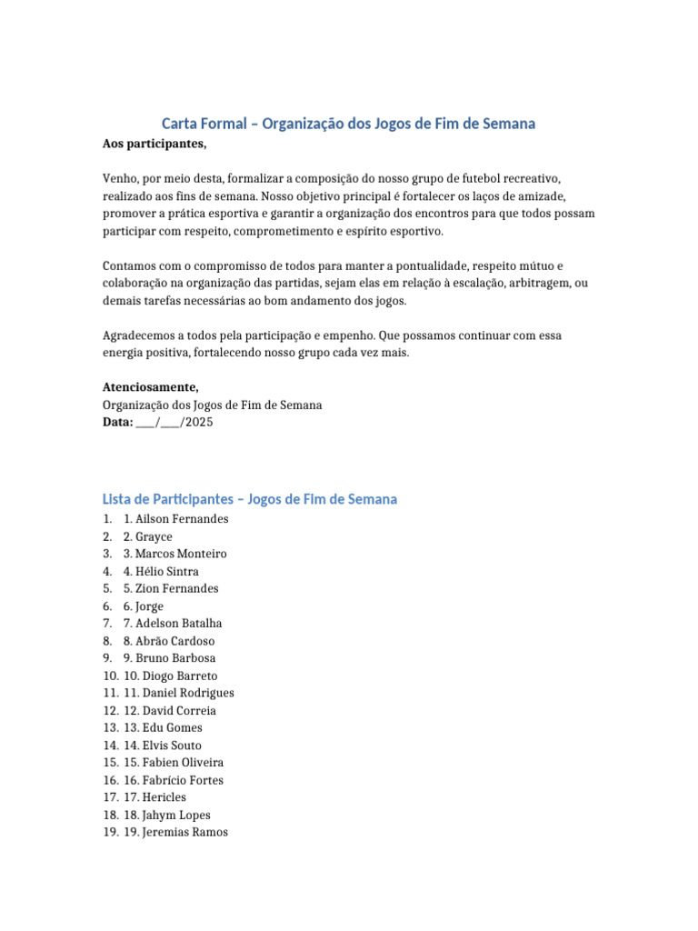 Lista Jogos Fim de Semana | PDF