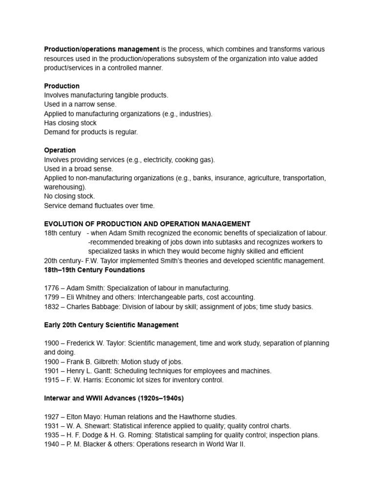 Production and Operations Management Overview | PDF | Operations ...