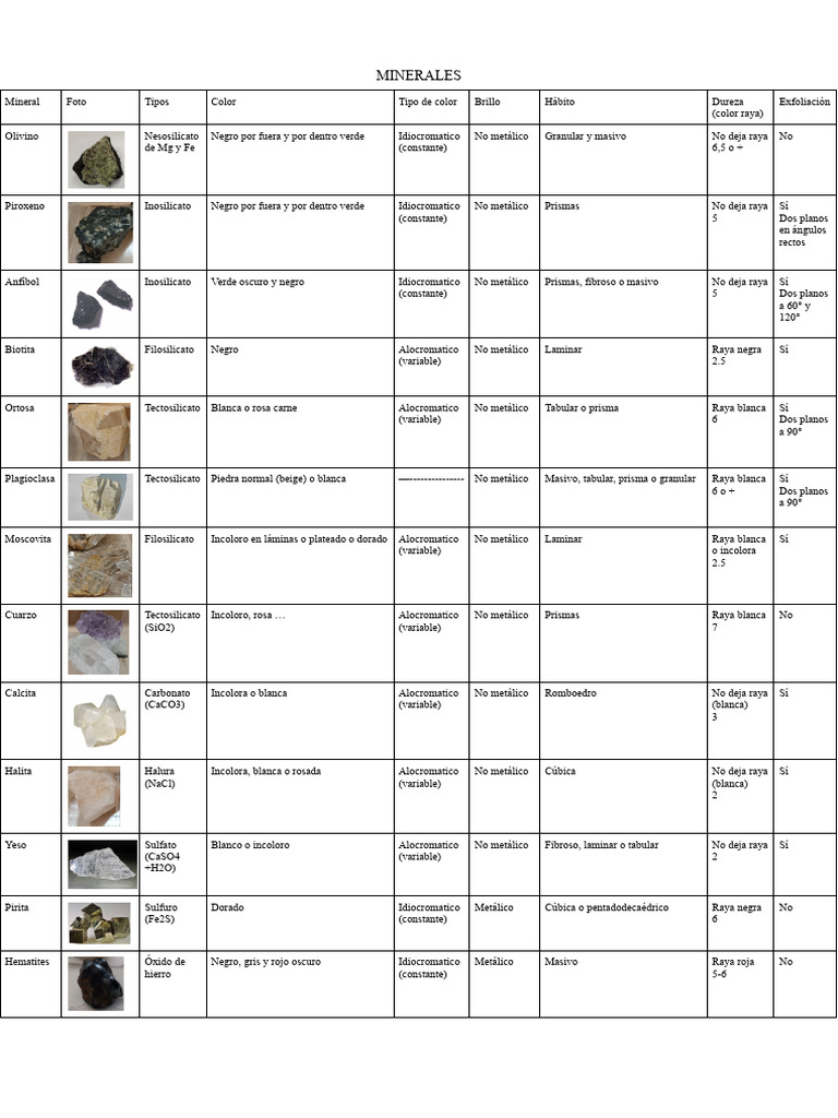 Tabla de Minearles, Rocas (Igneas, Metamorficas y Sedimentarias) y Fósiles | PDF | Roca clástica ...