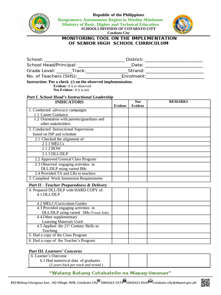 Senior High School Curriculum Monitoring Tool | PDF | Intelligence ...