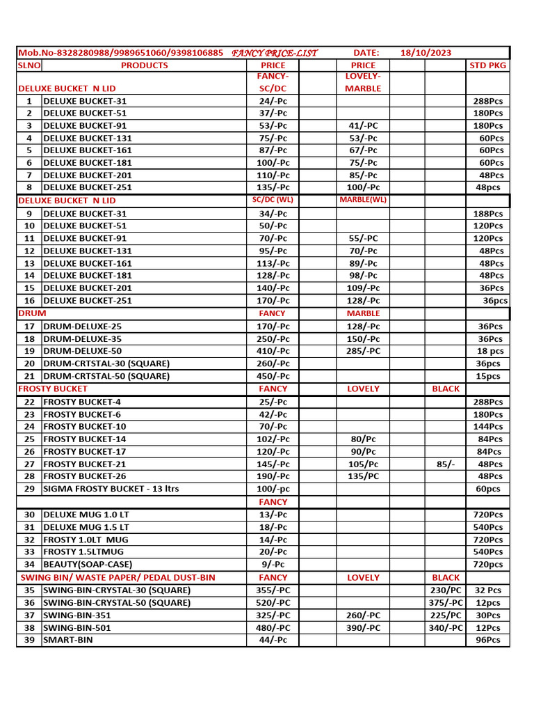 Fancy Price List for Plastic Products | PDF | Furniture | Interior Design