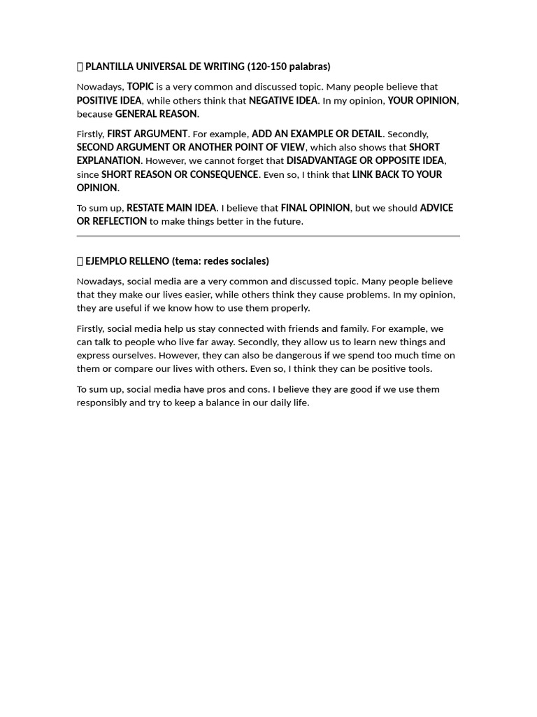 Universal Writing Template Guide | PDF