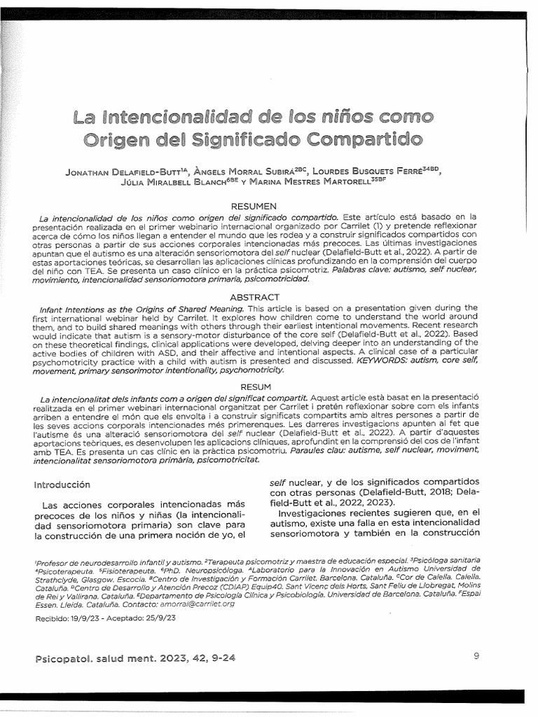 La Intencionalidad de Los Niños Como Origen Del Significado Compartido ...