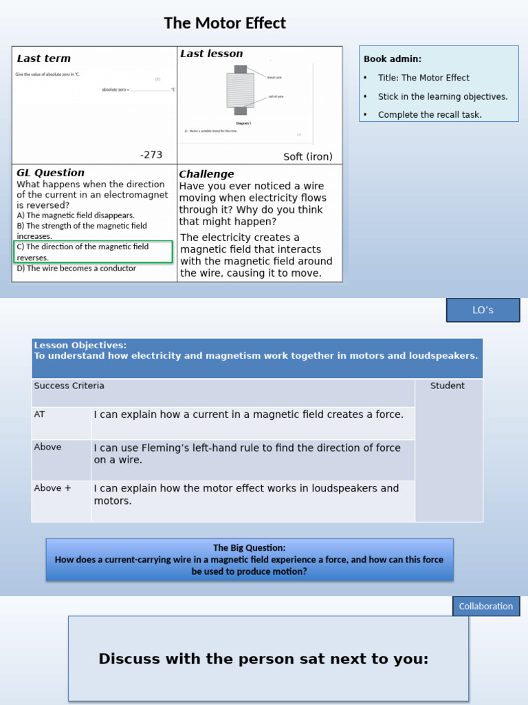 L1 - The Motor Effect | PDF | Electric Motor | Direct Current