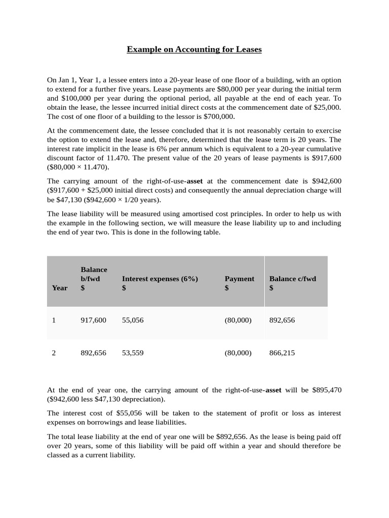Accounting for 20-Year Lease Example | PDF | Lease | Expense