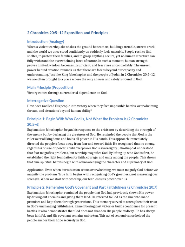 2 Chronicles 20 5 12 Study | PDF | Faith | God