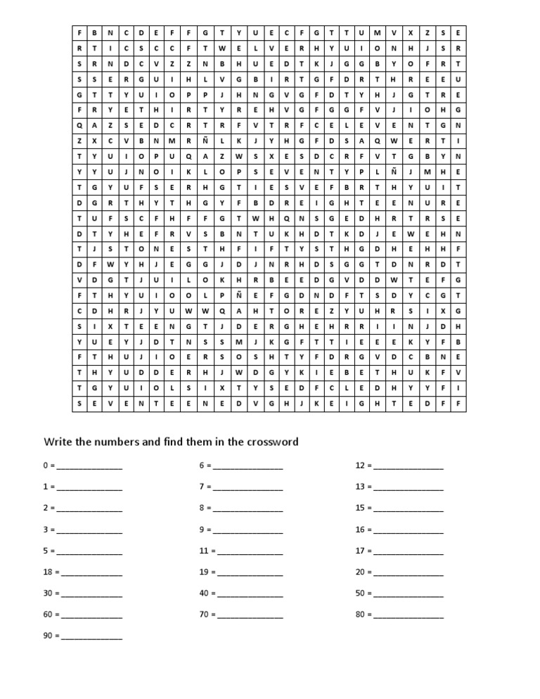 Numbers 1-100 Crossword Puzzle | PDF
