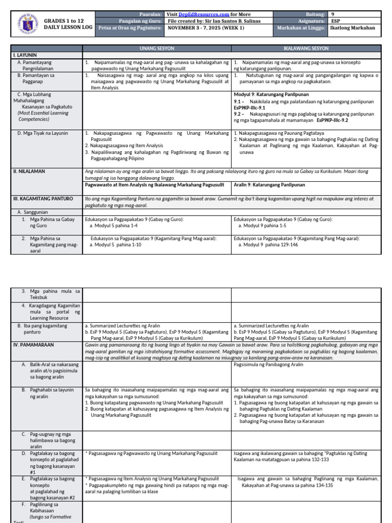 DLL_ESP 9_Q3_W1 | PDF
