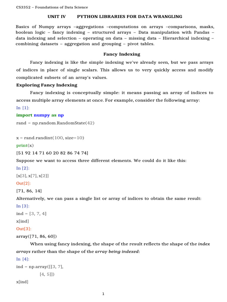 L34 - Fancy Indexing - Structured Arrays | PDF | Computer Data ...
