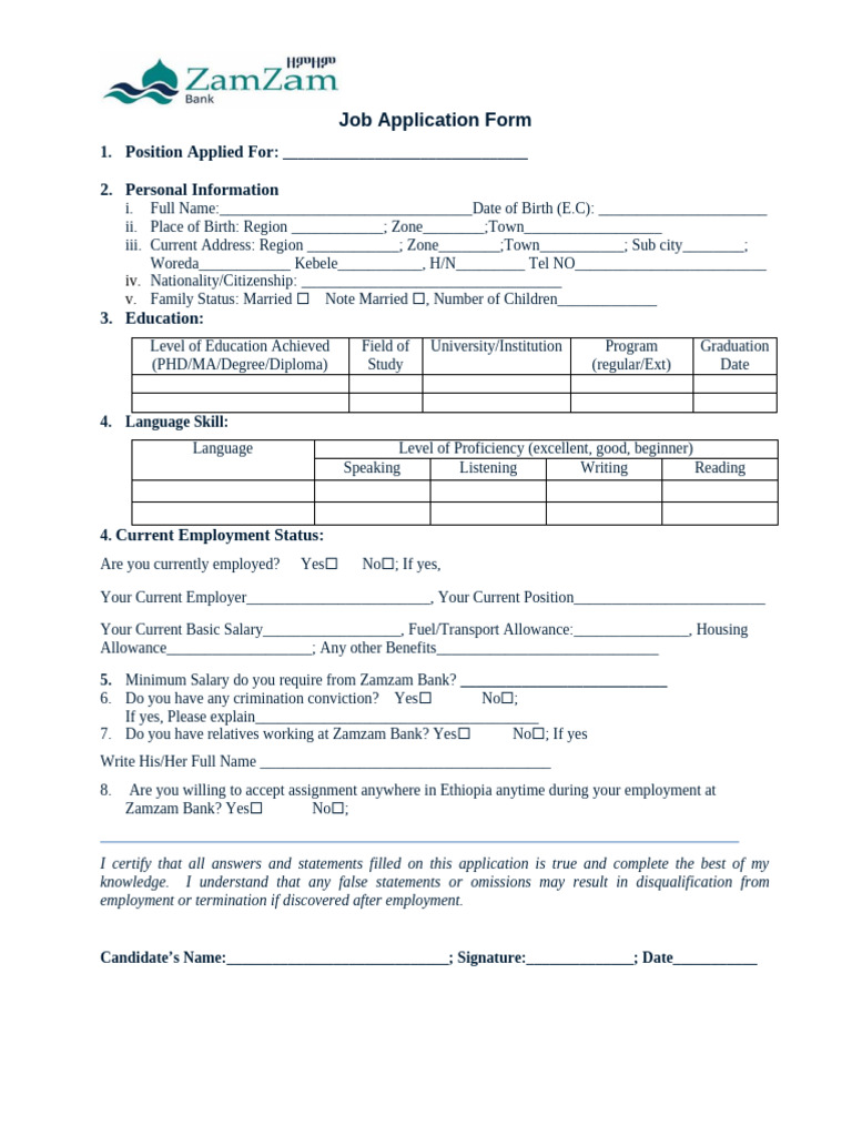 Job Application Form (1) | PDF