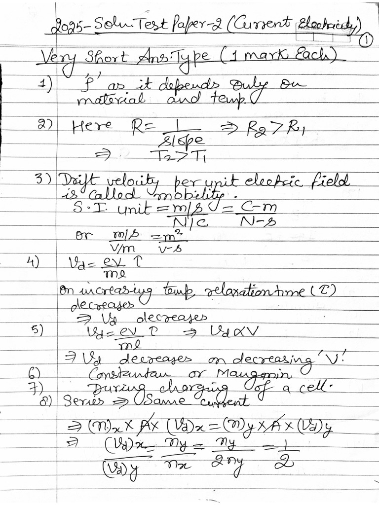 Soln 25-26 Current Electricity Test Paper - 2 | PDF