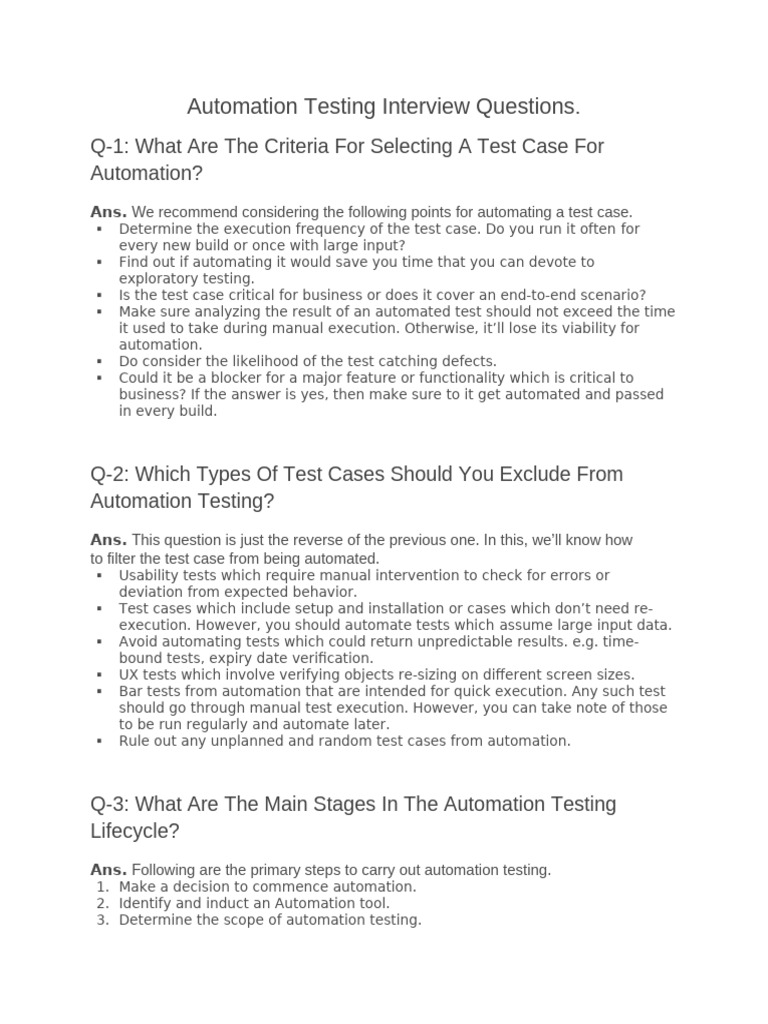 Automation Testing Interview Questions Lyst1748921901229 | PDF ...