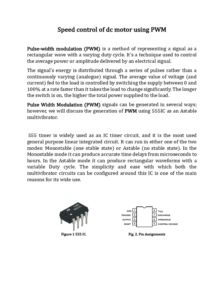 Speed Control of Dc Motor Using PWM | PDF | Electrical Circuits ...