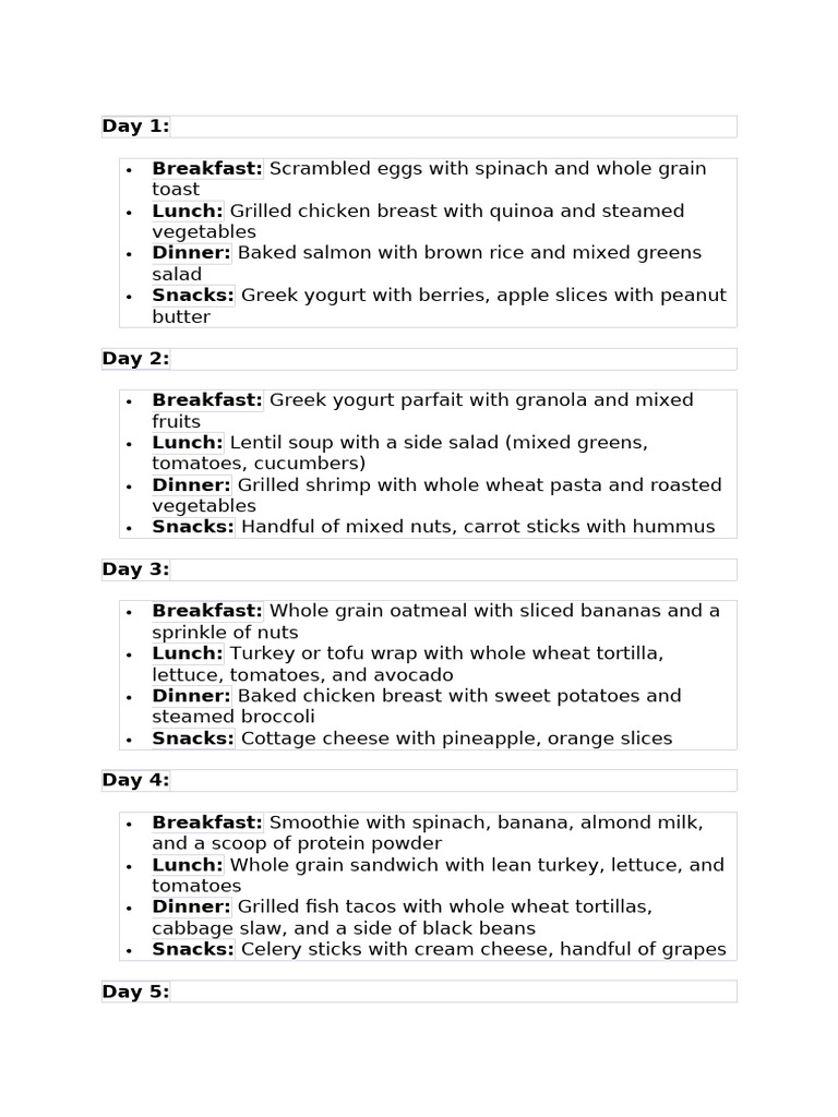 Diet List | PDF | Lunch | Salad