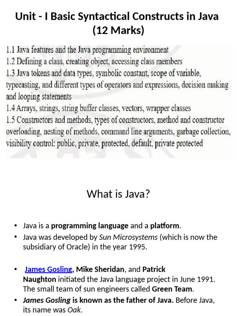 Unit - I Basic Syntactical Constructs in Java | PDF | Inheritance (Object Oriented Programming ...