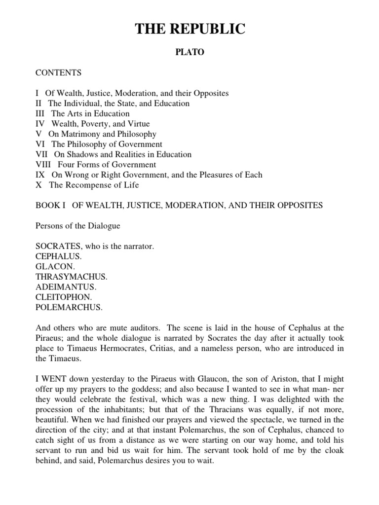 Plato's The Republic: An Analysis of Wealth, Justice, Virtue and ...