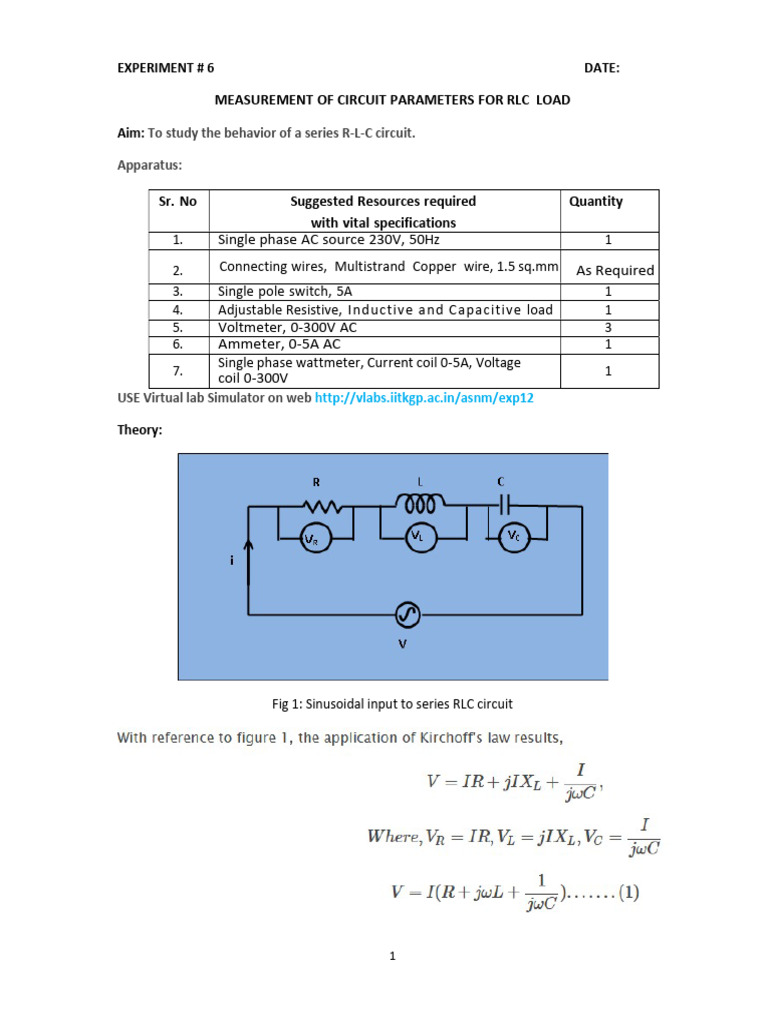 Expt.6 RLC Parameter Measurement On Virtual Lab | PDF