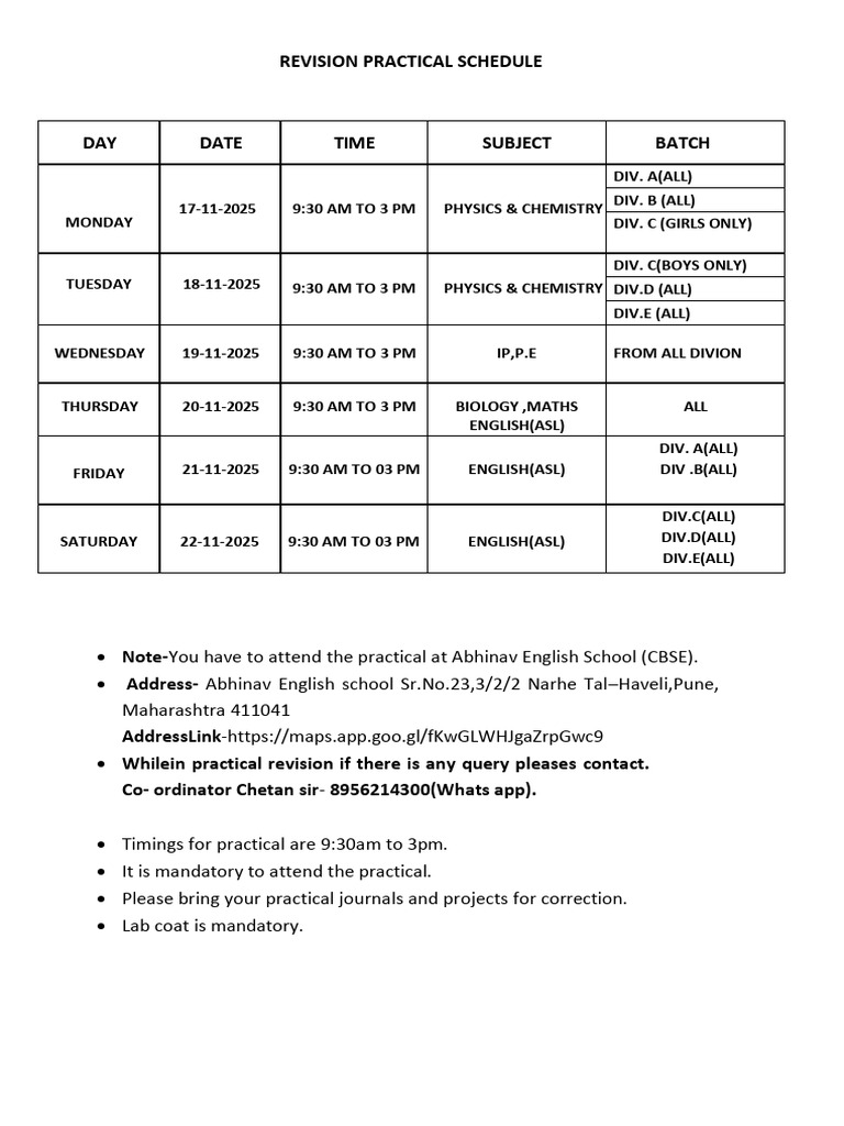 Practical Revision Notice Abhinav School | PDF