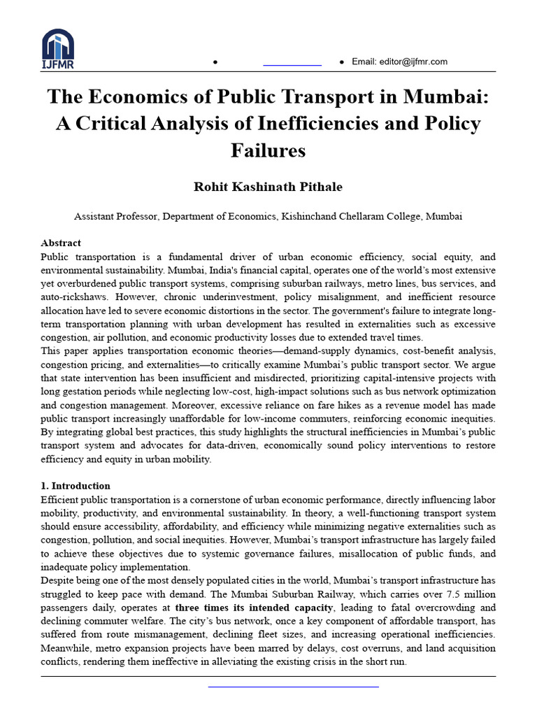 The Economics of Public Transport in Mumbai | PDF | Public Transport ...