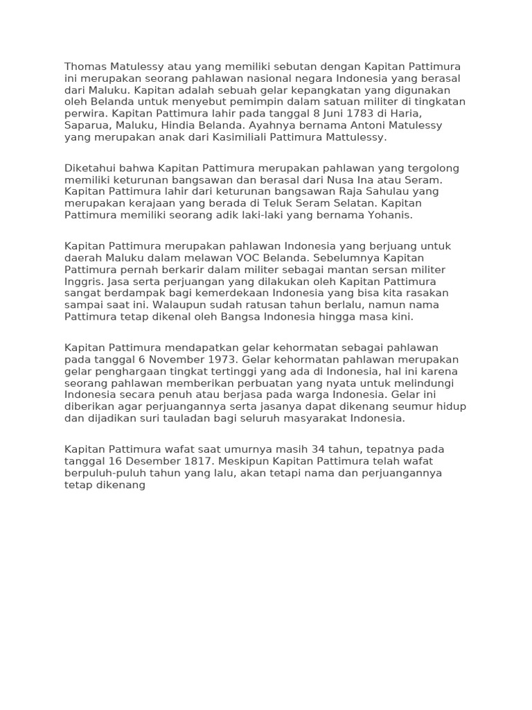 Kapitan Pattimura: Pahlawan Maluku Indonesia | PDF