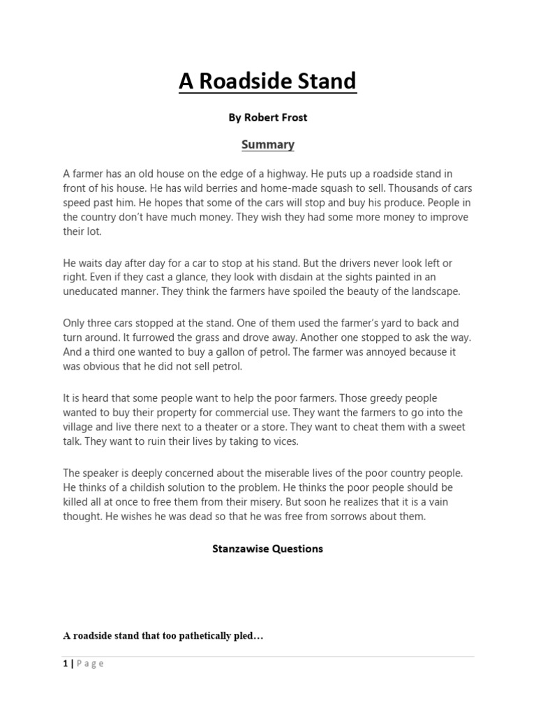 A Roadside Stand | PDF