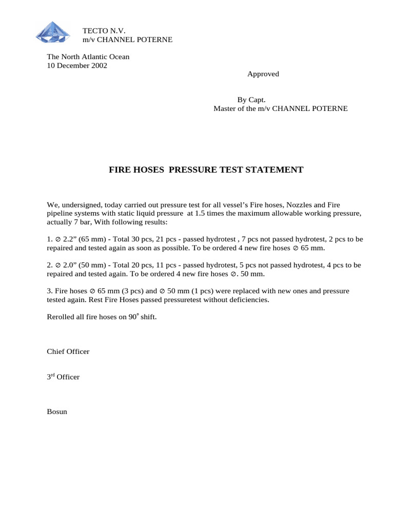 Fire Hoses Test Statement 0 | PDF