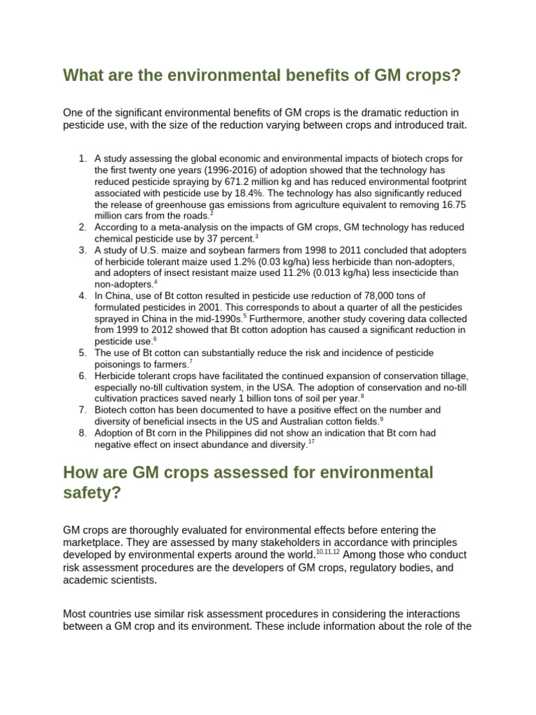 What are the environmental benefits of GM crops | PDF | Genetically ...