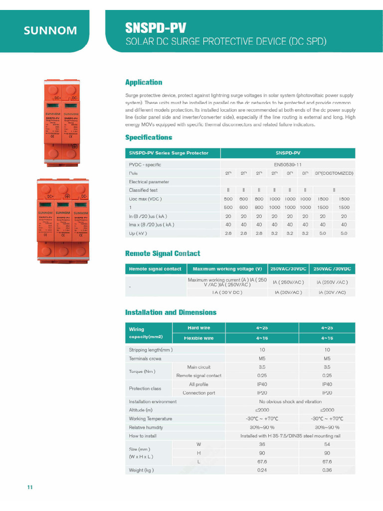 Annexe 14-Parafoudre DC Sun 1500v | PDF