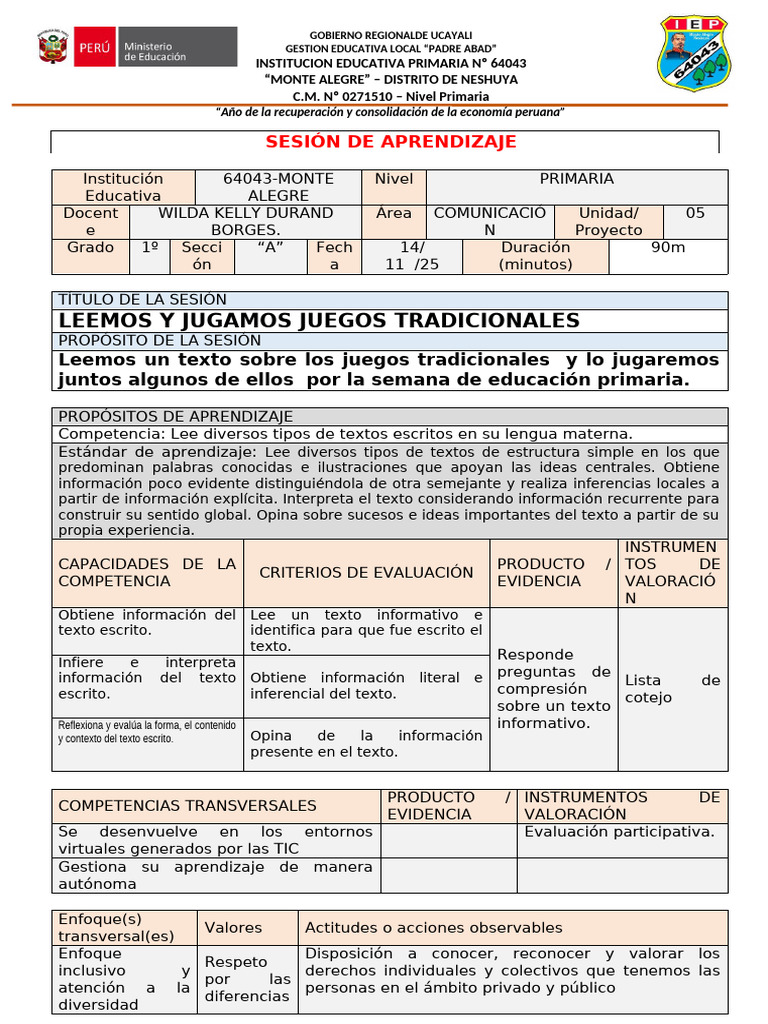 WILDA-SESION COM-14-11-LEEMOS Y JUGAMOS JUEGOS TRADICIONALES | PDF ...