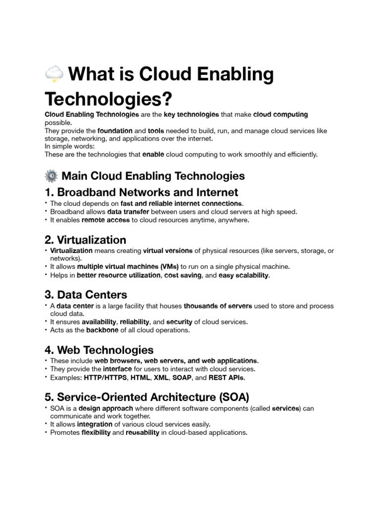 Cloud Enabling Technologies Explained | PDF | Web Service | Soap