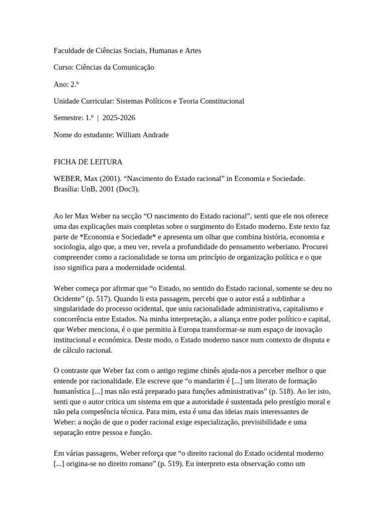 Reflexões sobre o Estado Racional de Weber | PDF | Max Weber | Estado