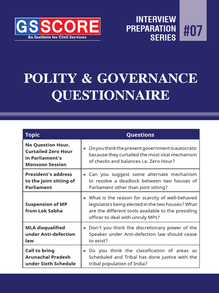 Key Questions on Indian Governance Issues | PDF | Government ...