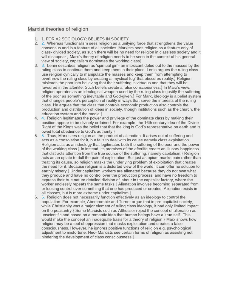 Marxist Theories of Religion | PDF | Marx's Theory Of Alienation | Marxism