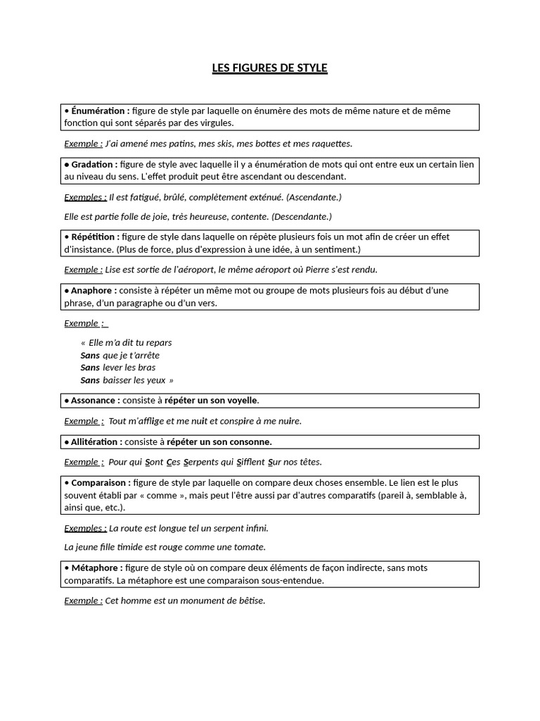 Figures de style : définitions et exemples | PDF | Métaphore ...