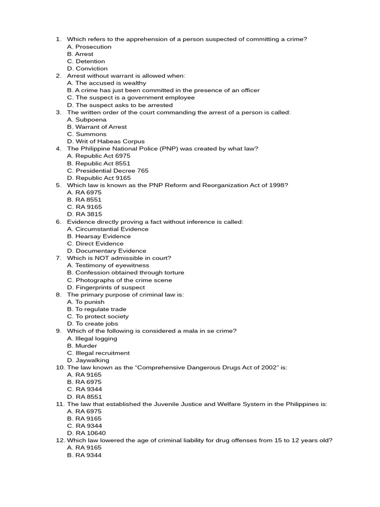 questionnaire | PDF | Burden Of Proof (Law) | Crimes