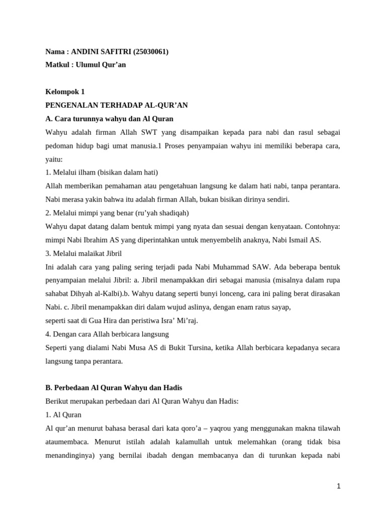 Resume u.qur'an Andini Safitri (25030061) | PDF