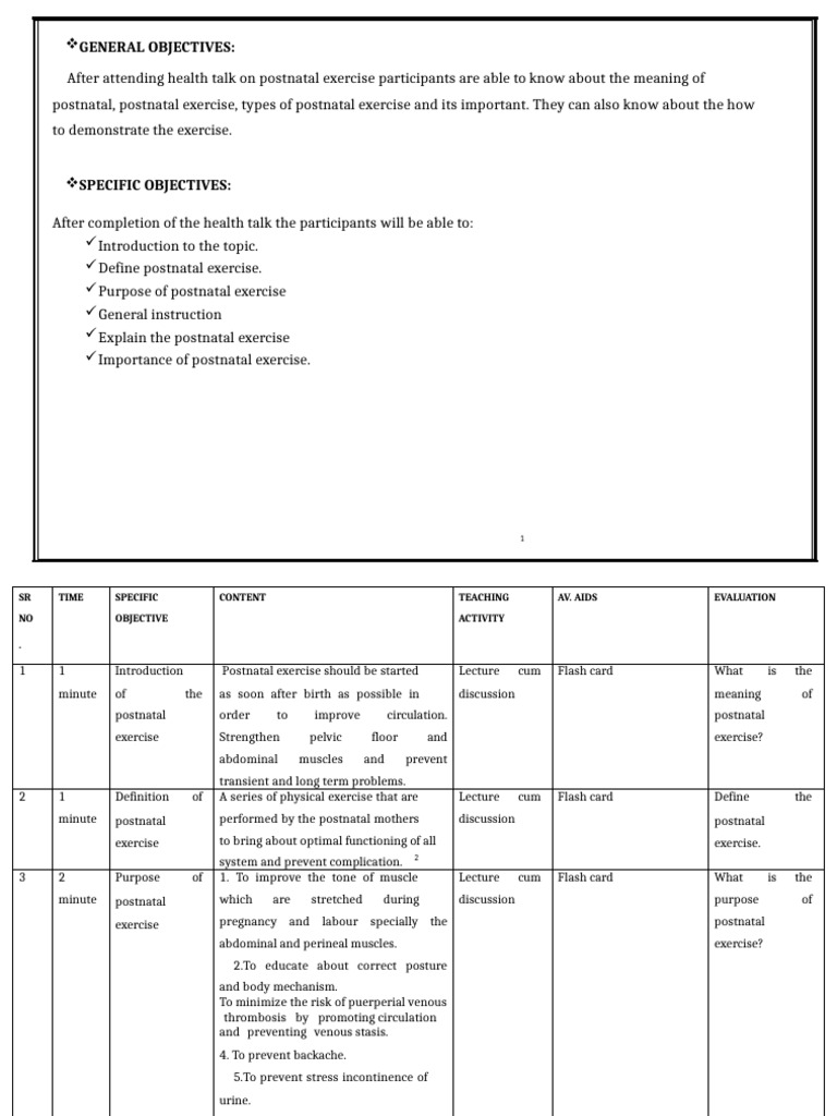 Health Talk On Postnatal Exercises | PDF | Postpartum Period | Abdomen
