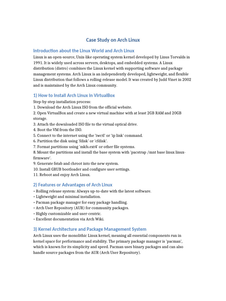 Arch Linux Case Study Report | PDF | Linux | Linux Distribution