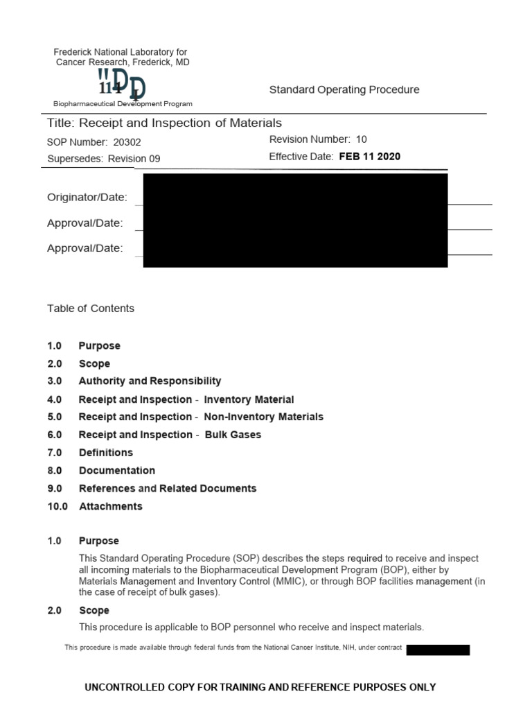 Receipt and Inspection of Materials | PDF | National Institutes Of ...