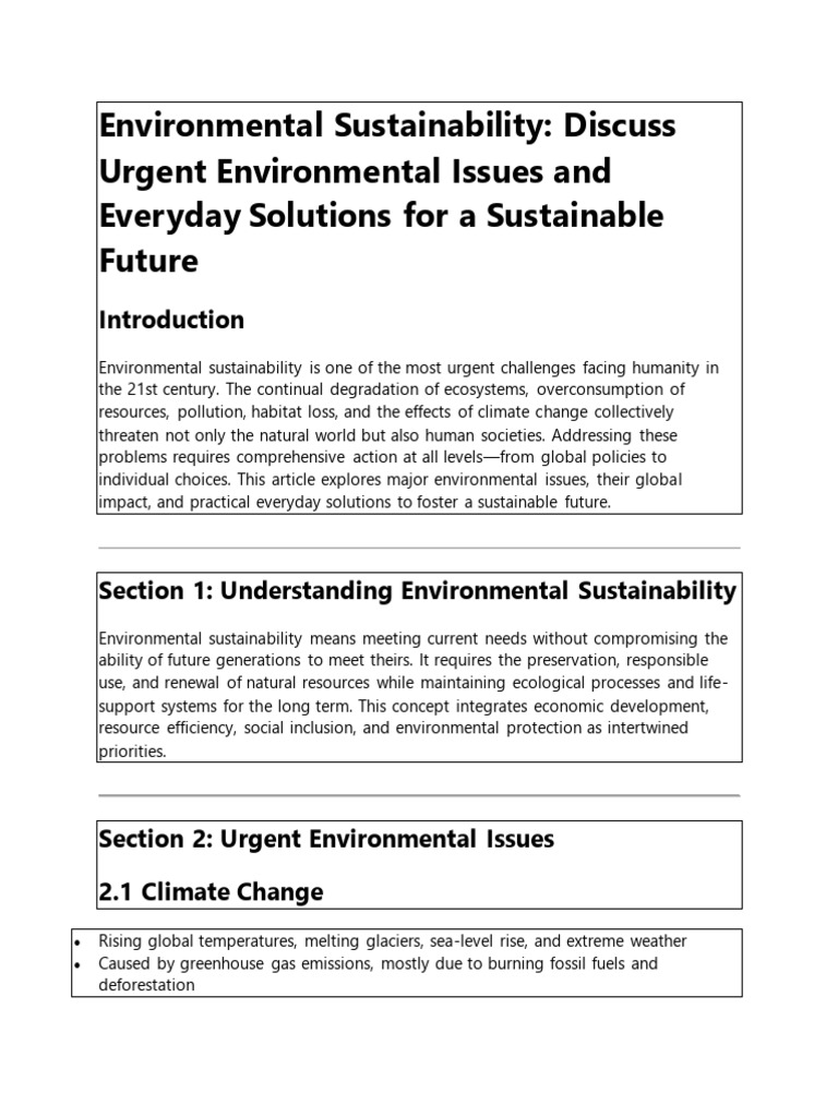 Urgent Environmental Issues & Solutions | PDF | Sustainability ...
