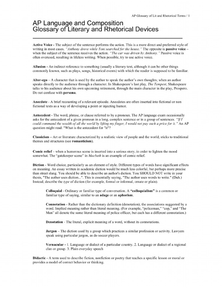 Glossary of Literary and Rhetorical Devices | PDF