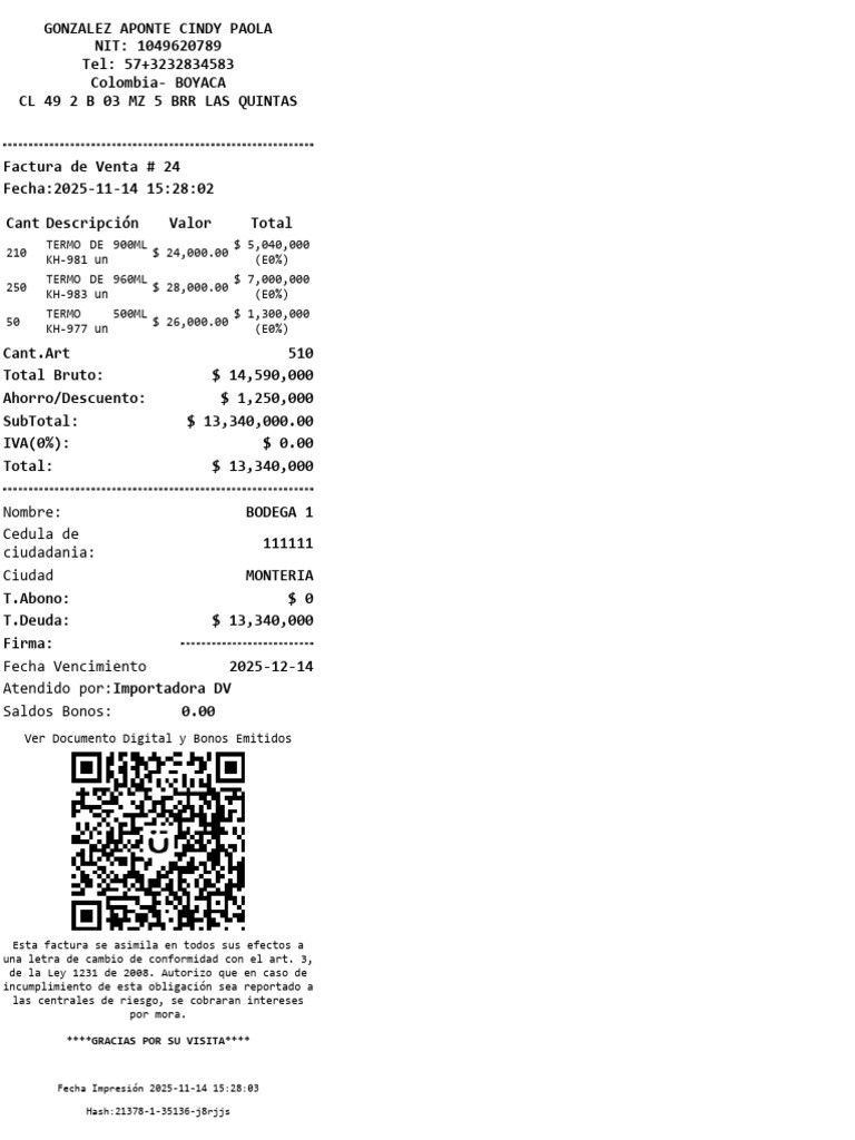 Factura de Termo Bodega 14-11-2015 | PDF