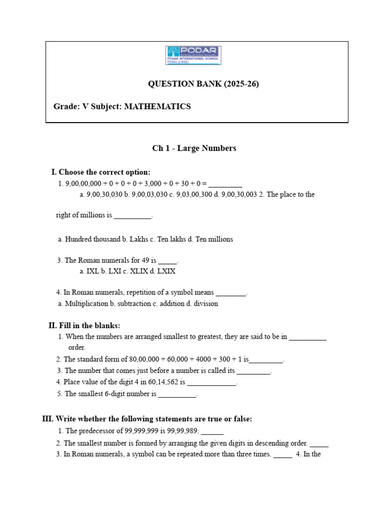 Gr5 - QB - Large Numbers | PDF | Numbers | Number Theory