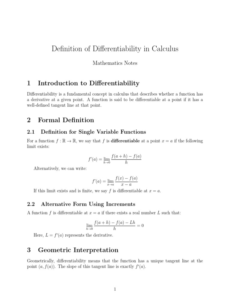 Definition of Differentiability in Calculus | PDF | Derivative | Function (Mathematics)