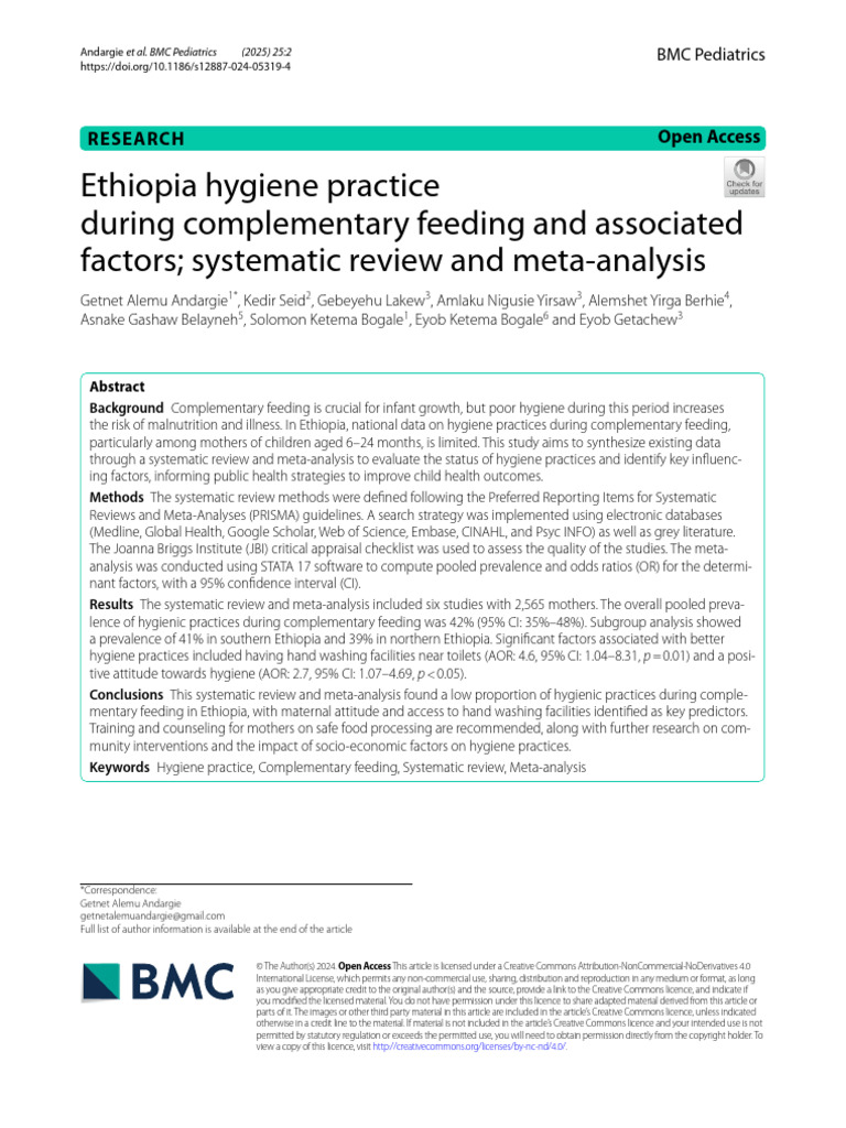 Hygiene Practices in Ethiopian Feeding | PDF | Systematic Review | Meta ...
