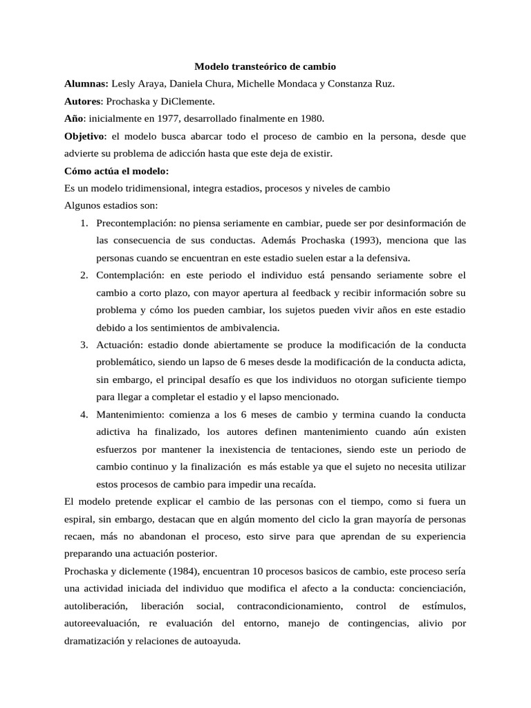 Modelo Transteórico de Cambio | PDF | Autoeficacia | Comportamiento