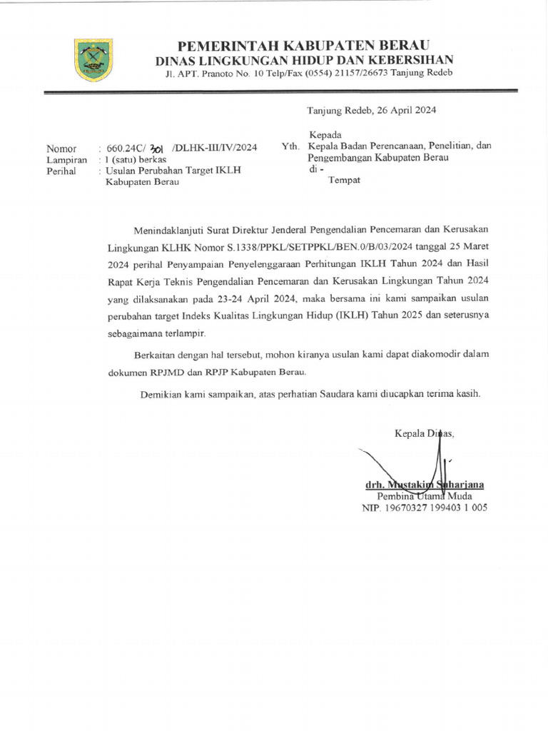 Usulan Perubahan Target IKLH Kab. Berau | PDF