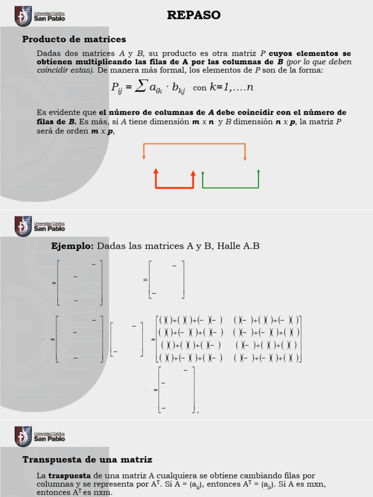 Repaso Matrices | PDF | Matriz (Matemáticas) | Física Matemática